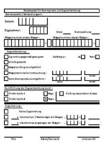 Meldezettel für Bremsprobe und Zugvorbereitung – Druckerei Willeken