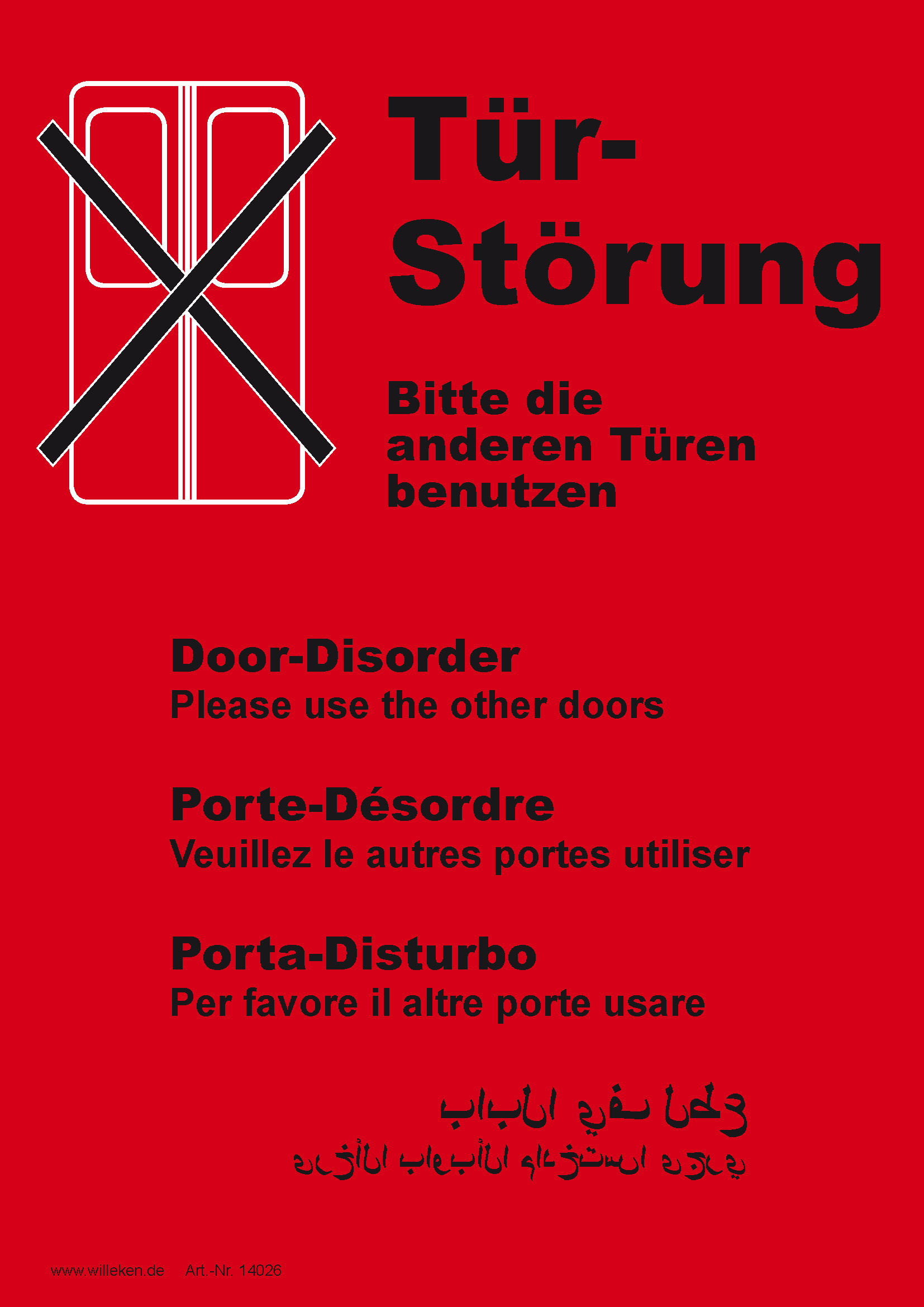 Tür-Störung ROT, PET-Folie Aussenanwendung DIN A4 – Druckerei Willeken